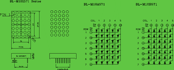 dot matrix LED 2.54mm 5x7